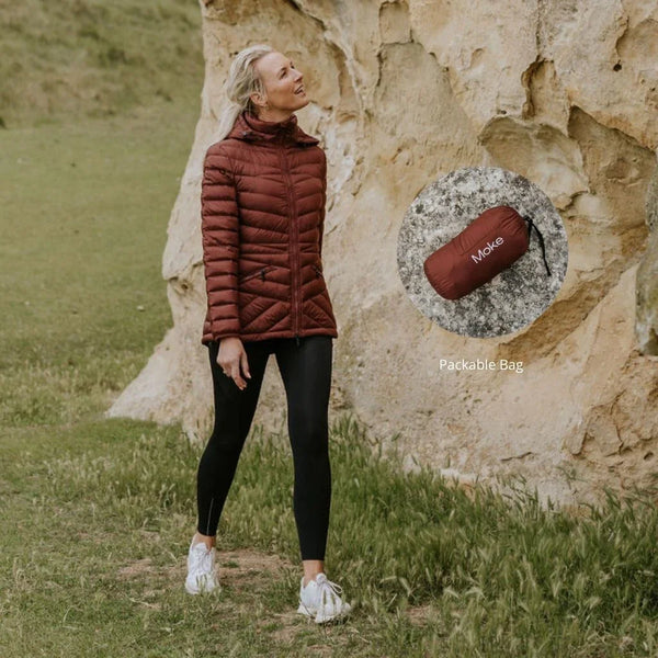 Cushla Women's 90/10 Packable Down Jacket | Cabernet | Dark Red - Moke ...