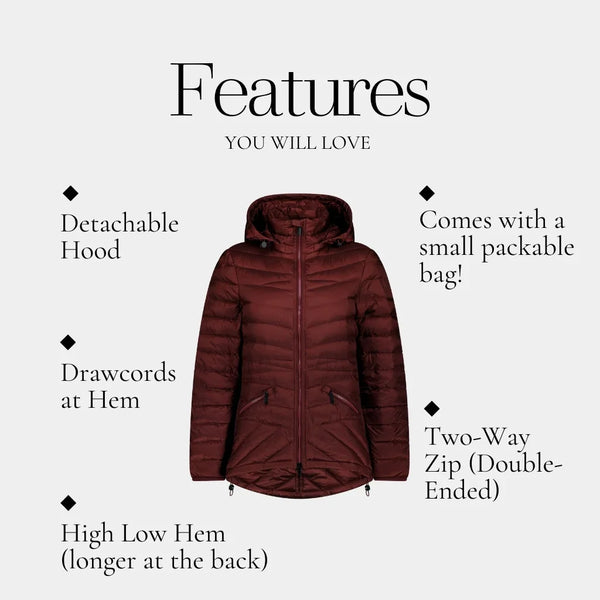 Cushla Women's 90/10 Packable Down Jacket | Cabernet | Dark Red - Moke ...