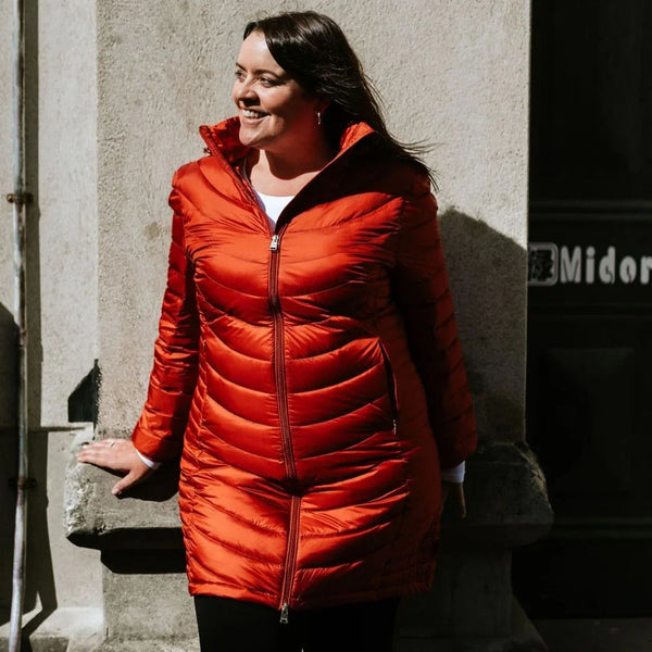 Judy Women's Reversible 90/10 Down Coat | Intense Rust | Red - Moke Apparel
