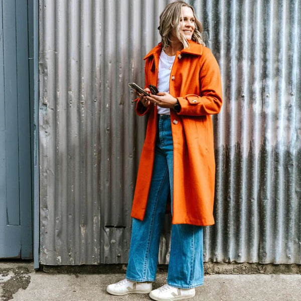 Maddie Women's Wool Coat - Pumpkin - Moke Apparel